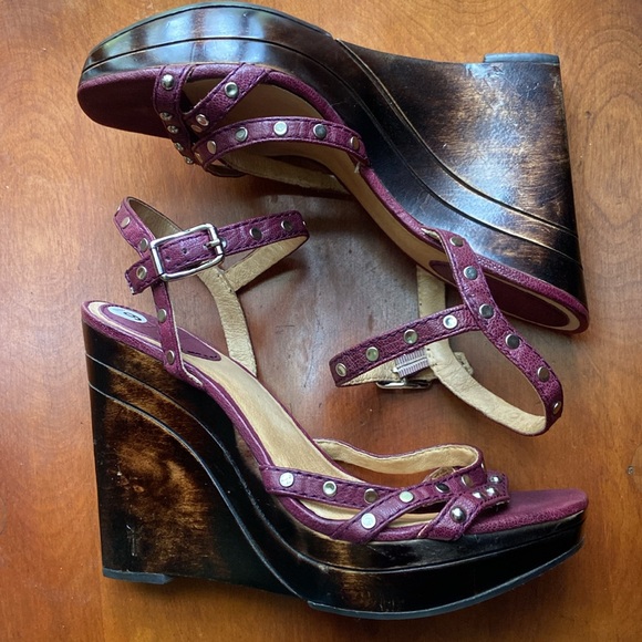 Frye | Shoes | Frye Briget Studded Purple Leather Wood Platform Wedge ...